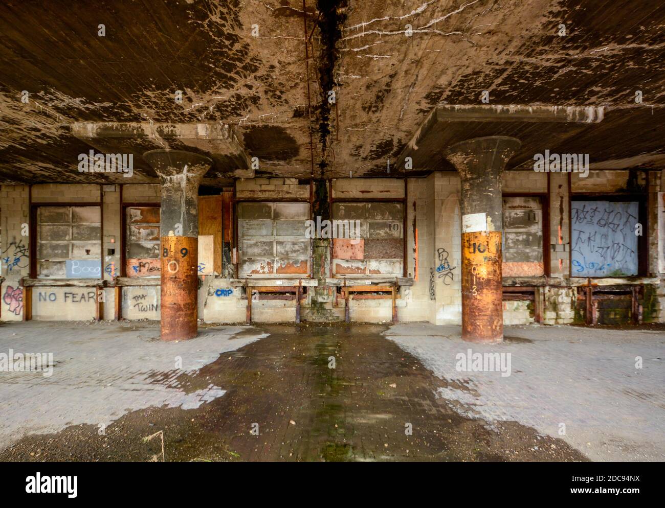 Old and abandoned warehouse loading docks that are falling apart and ...