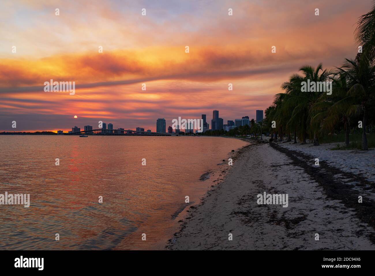Miami city skyline panorama with urban skyscrapers over sea with ...