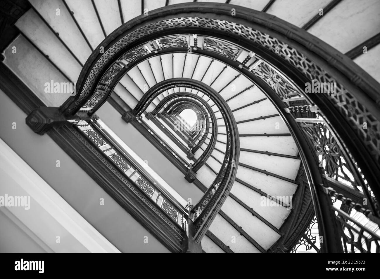 classic winding staircase steps in spiral shape form low angle view ...