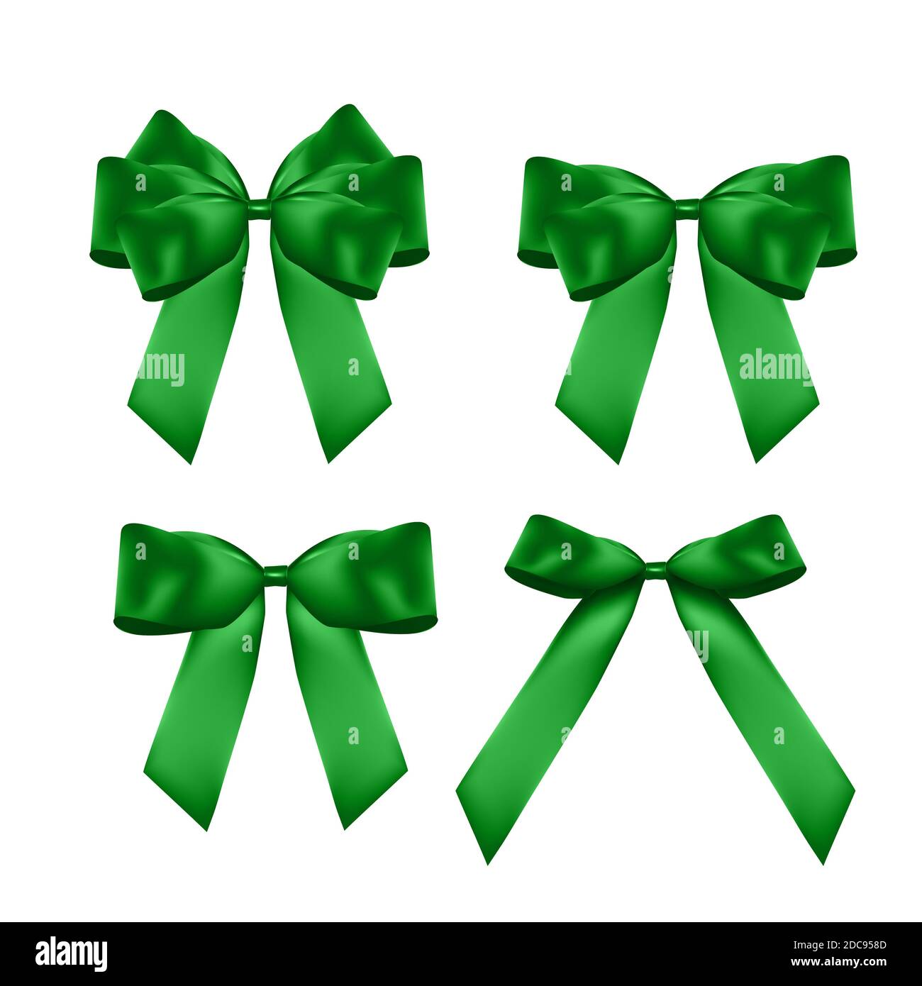 Decorative green bow collection set. 3D Realistic Illustration Stock ...