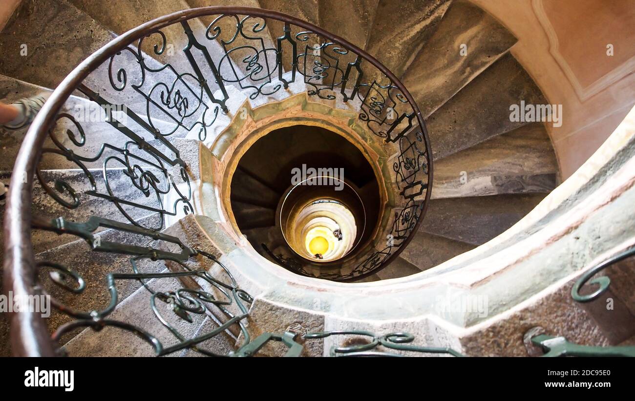 historic winding staircase steps in spiral shape form low angle view ...