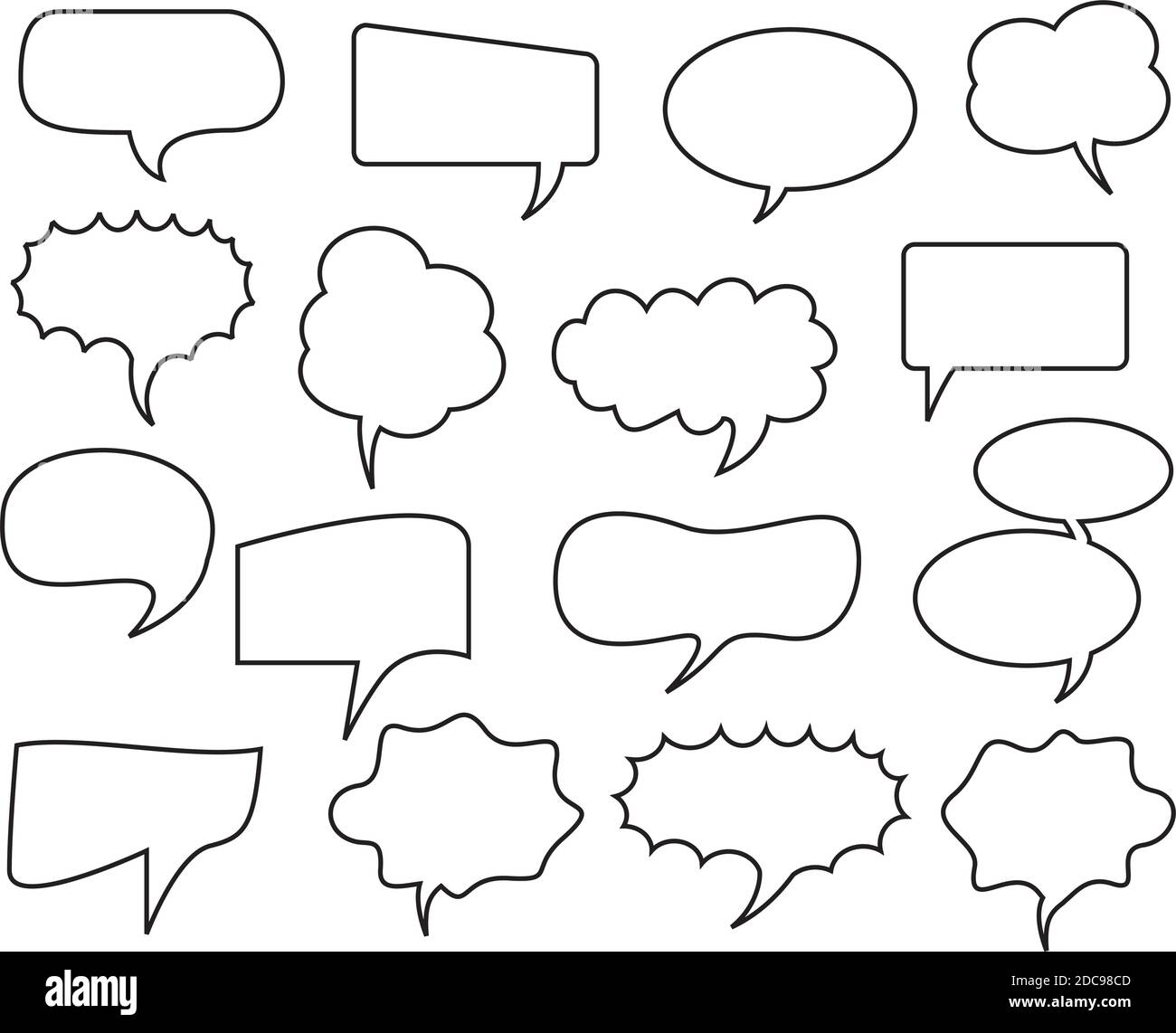 A set of outline comic speech balloons on white background. Vector ...