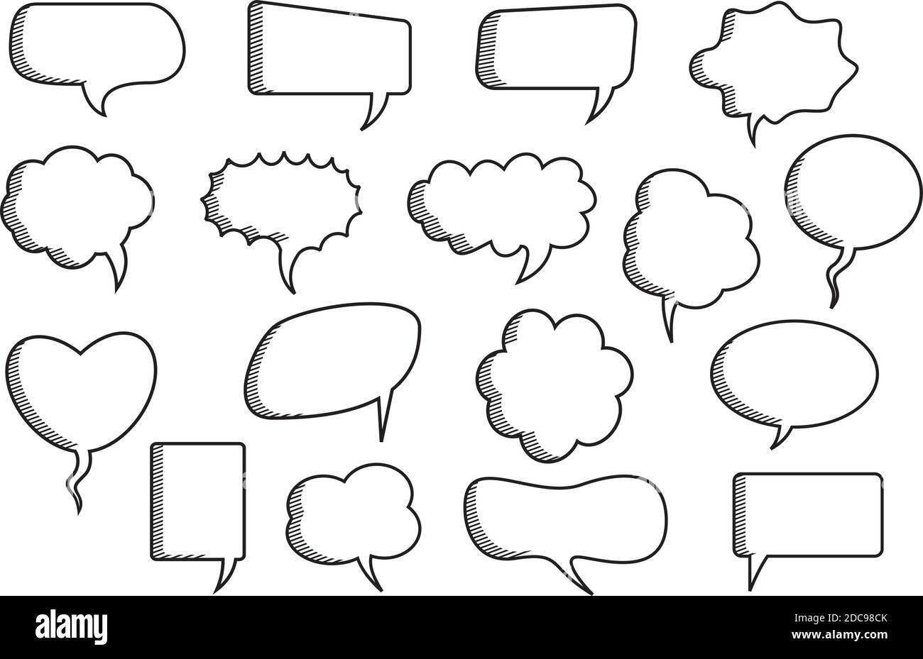 A set of outline comic speech balloons on white background. Vector ...
