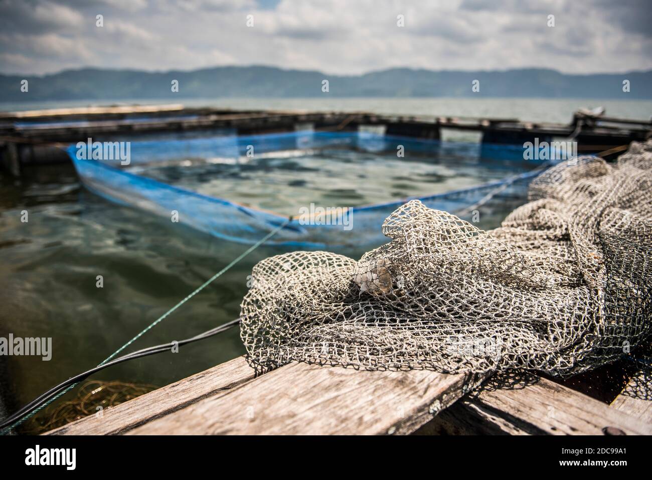 Fish farm in the middle of Lake Toba (Danau Toba), North Sumatra ...
