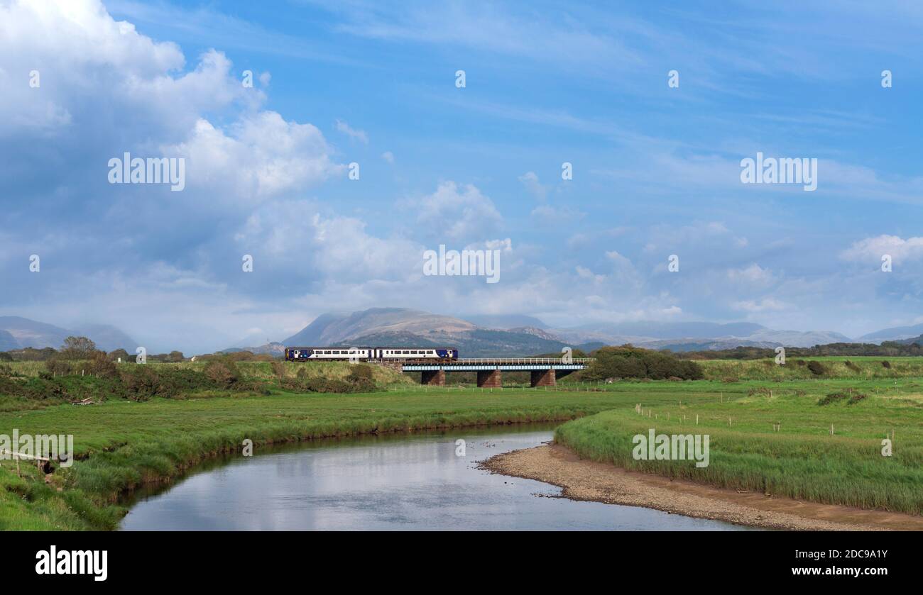 Northern Rail class 156 diesel train crossing Drigg viaduct on the ...