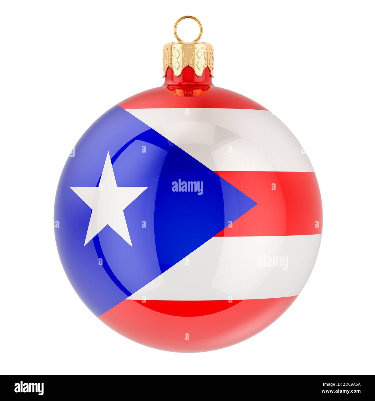 Christmas ball with Puerto Rican flag, 3D rendering isolated on white ...