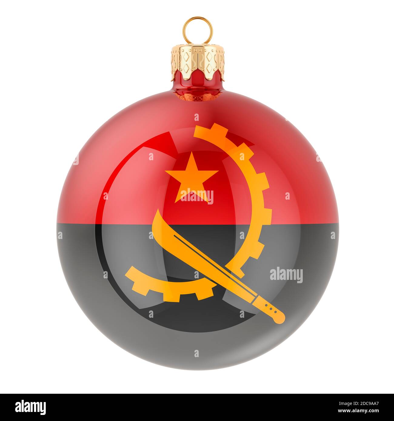 Christmas ball with Angolan flag, 3D rendering isolated on white ...
