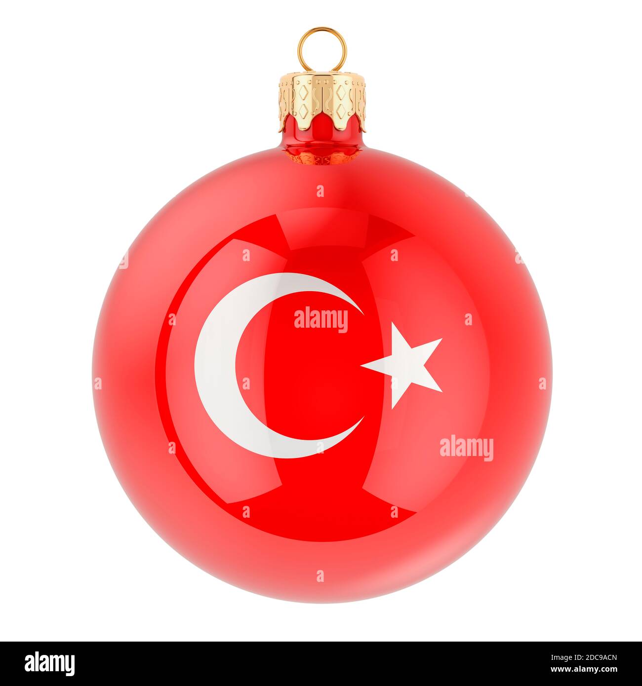 Christmas ball with Turkish flag, 3D rendering isolated on white ...
