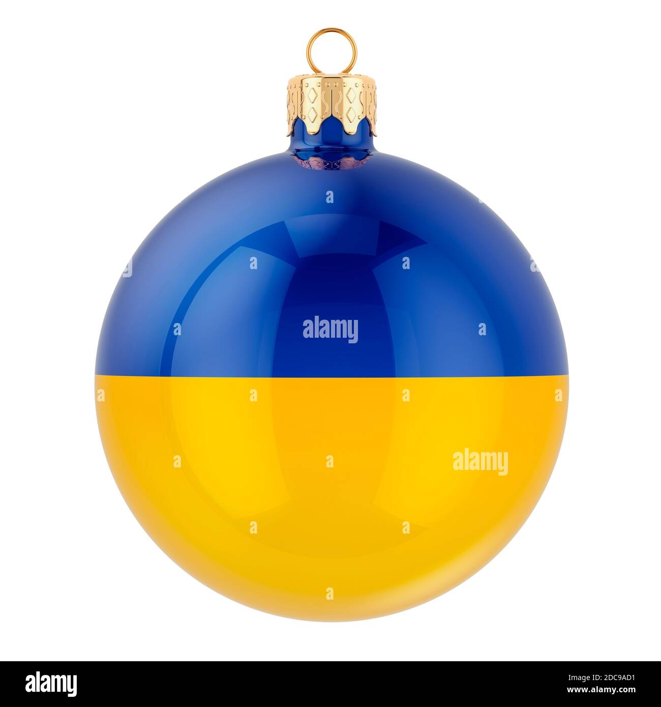 Christmas ball with Ukrainian flag, 3D rendering isolated on white ...