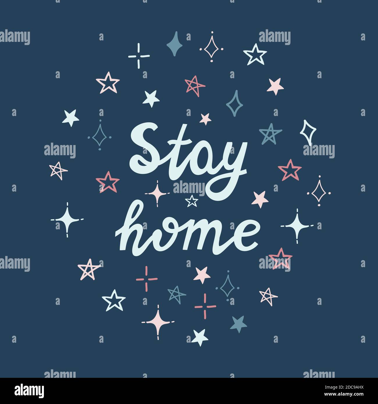 Stay home lettering with doodle stars Stock Vector Image & Art - Alamy