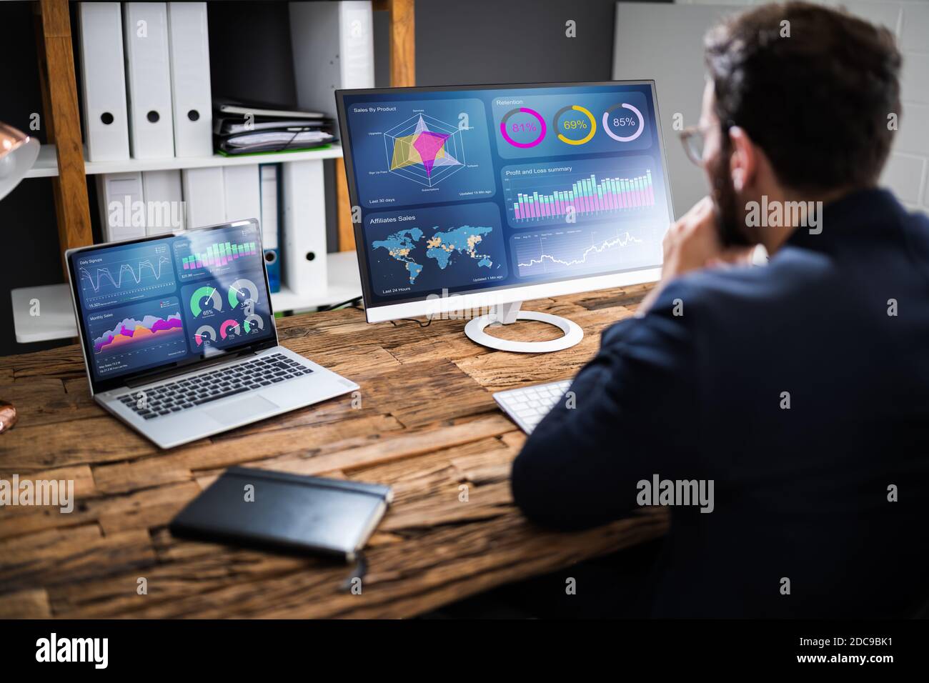 KPI Business Analytics Data Dashboard. Analyst Using Computer Stock Photo - Alamy