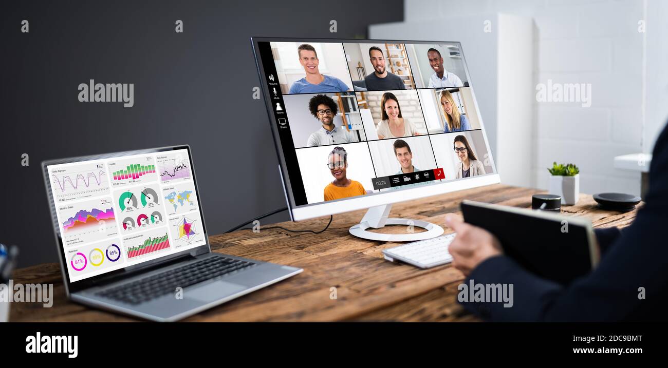 Online Video Conference Interview Meeting. Conferencing Webinar Stock ...