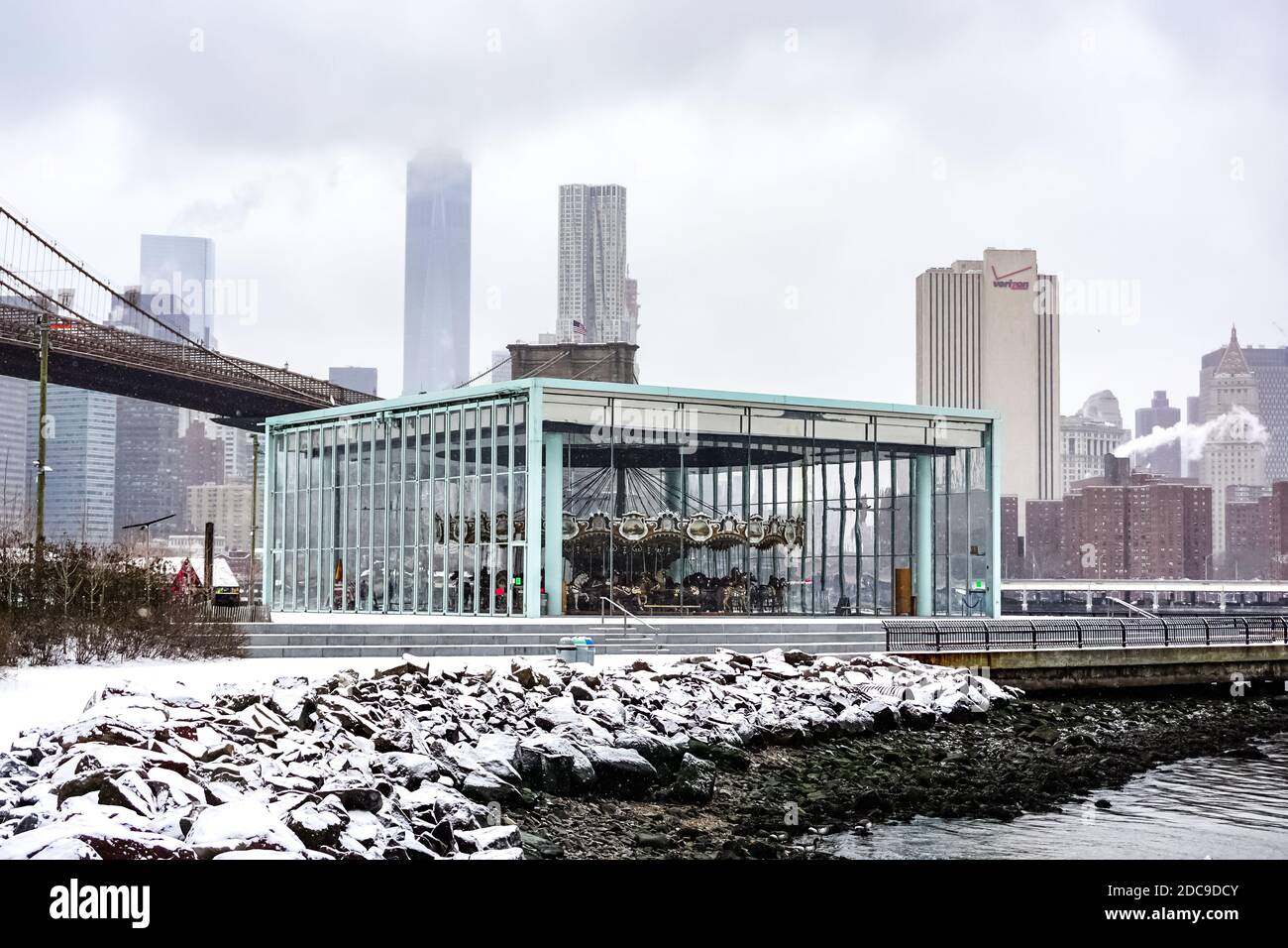 Winter snowstorm blizzard in New York City with heavy snow falling ...