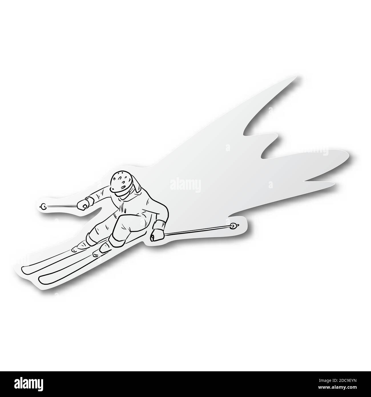 Vector illustration black line hand drawn of skier skiing downhill on ...