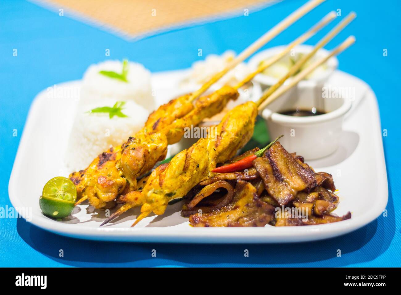 Grilled pork and chicken satay at a restaurant in Baler, Philippines ...