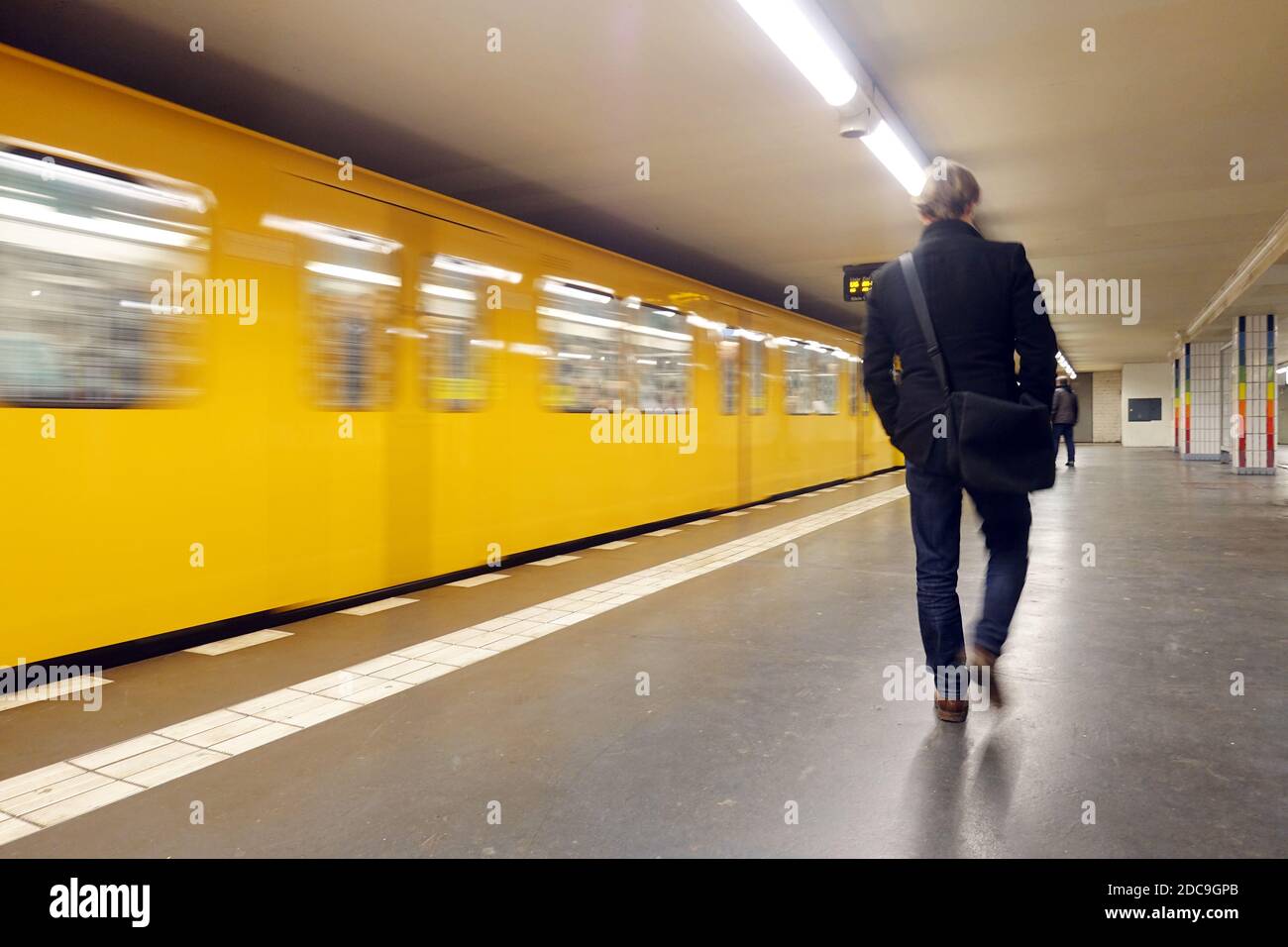 06.03.2019, Berlin, Berlin, Germany - Subway line 6 enters the station ...