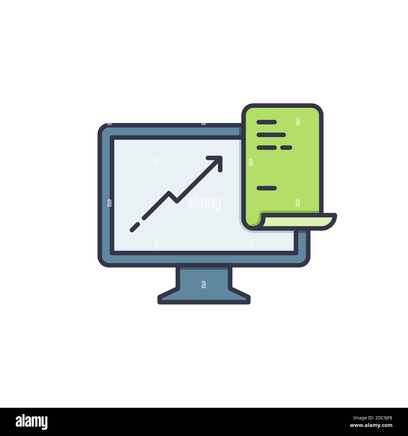 Computer monitor with business graph growing chart icon, color, line ... Computer monitor with business graph growing chart icon, color, line ...
