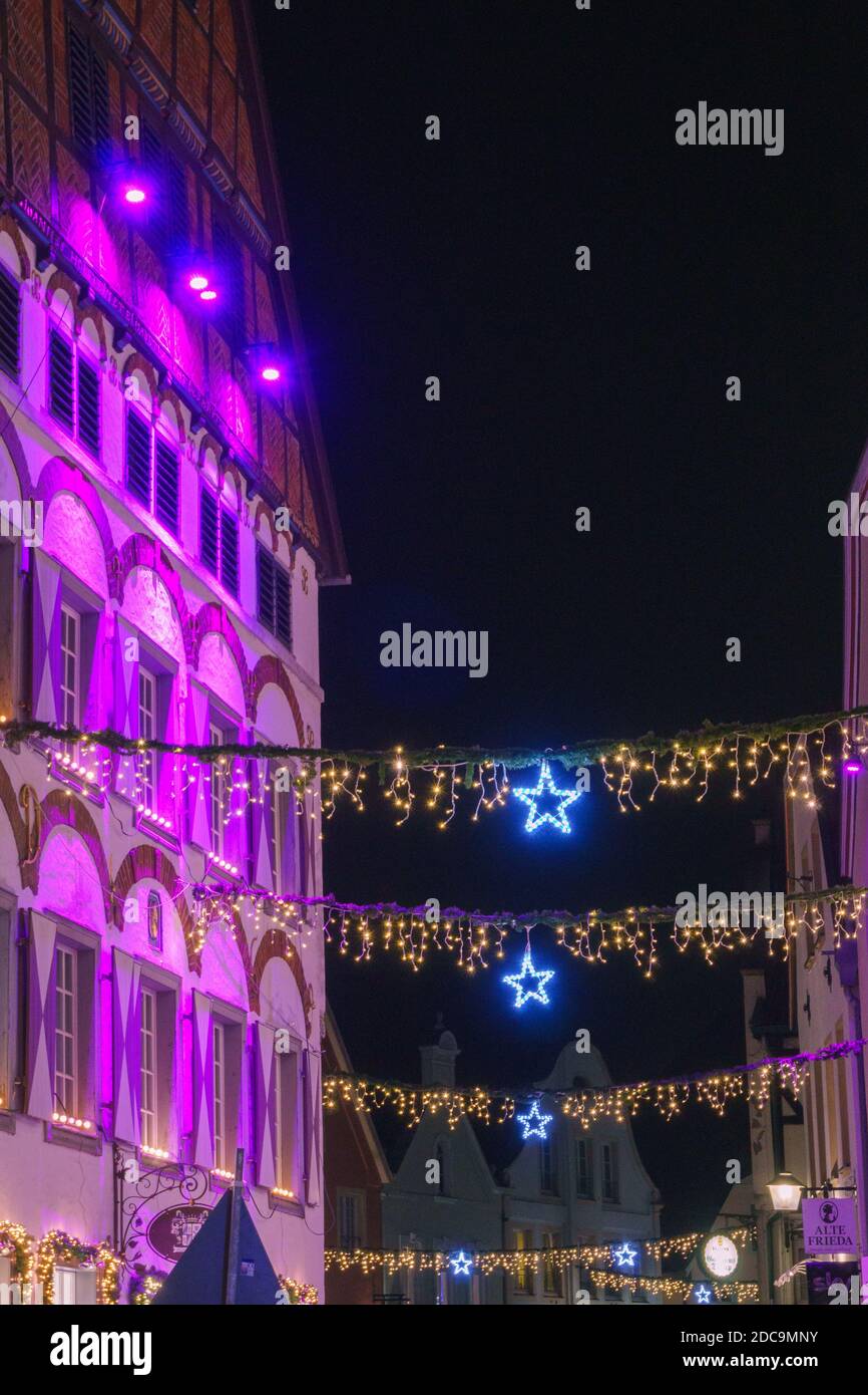 German night city of warendorf road in christmas time decorated by ...