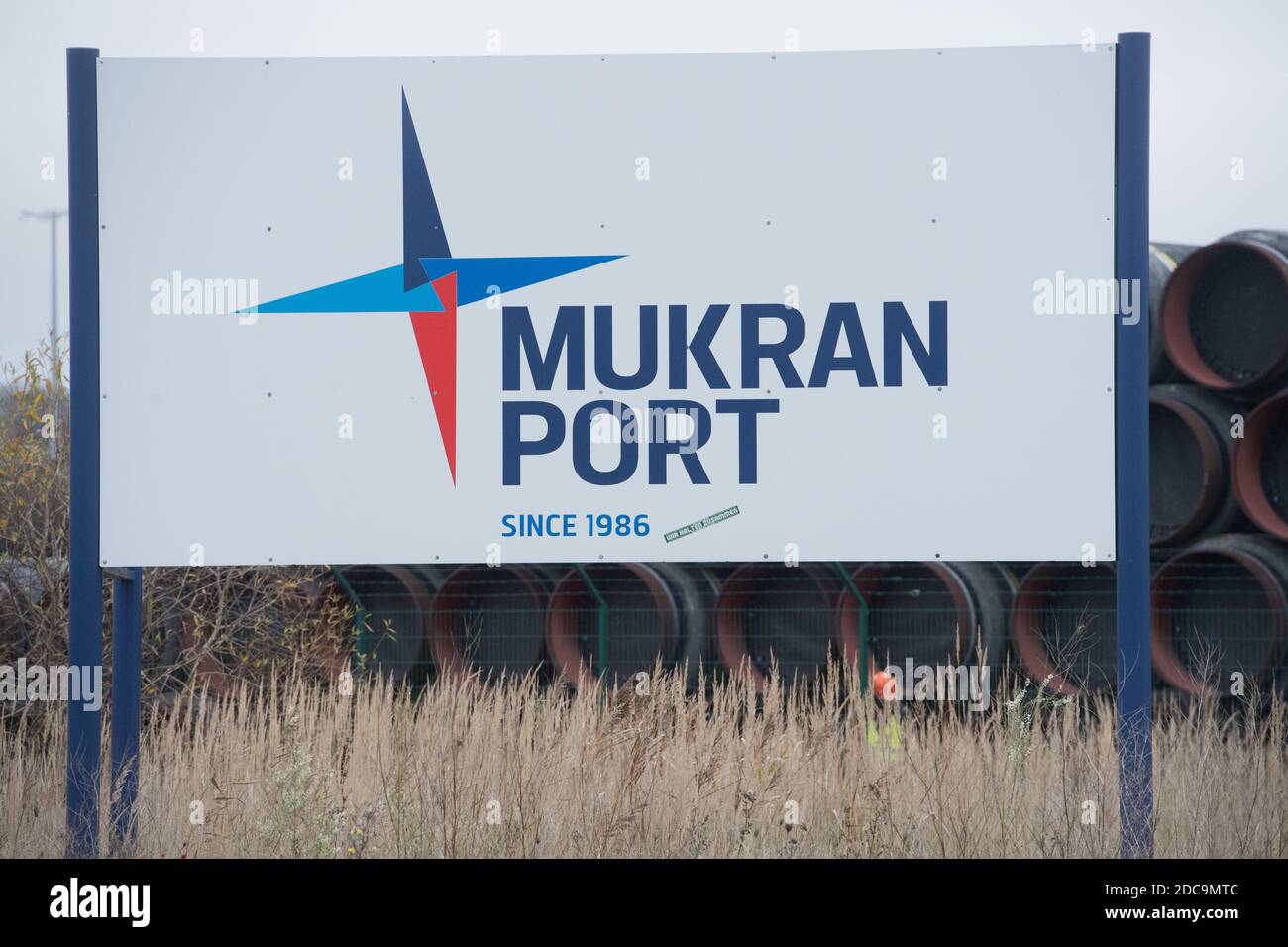 Sassnitz Mukran, Germany. 18th Nov, 2020. A sign with the inscription ...