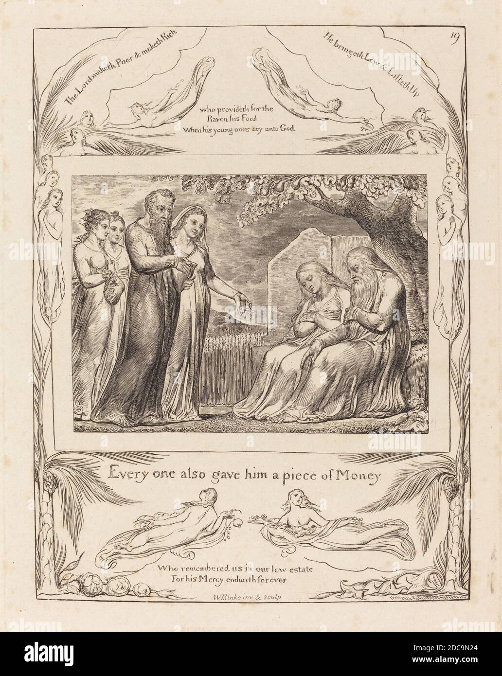 William Blake, (artist), British, 1757 - 1827, Job Accepting Charity ...