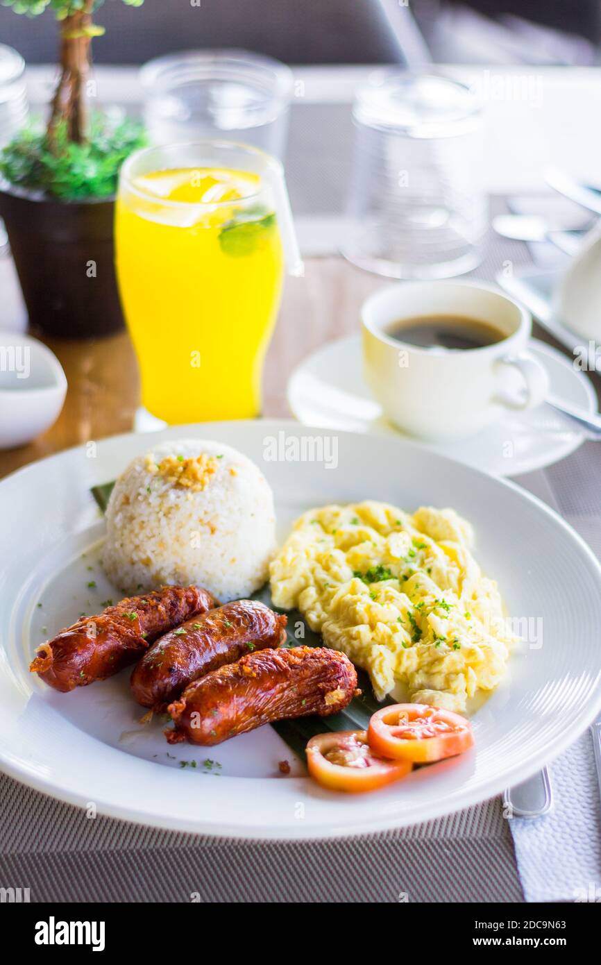 Longsilog a typical Filipino breakfast at a restaurant in Tagaytay City ...