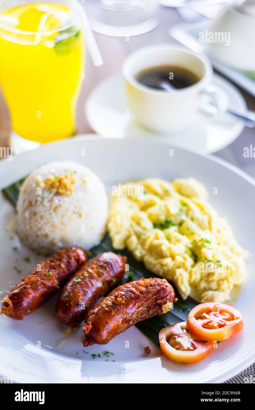 Longsilog a typical Filipino breakfast at a restaurant in Tagaytay City ...