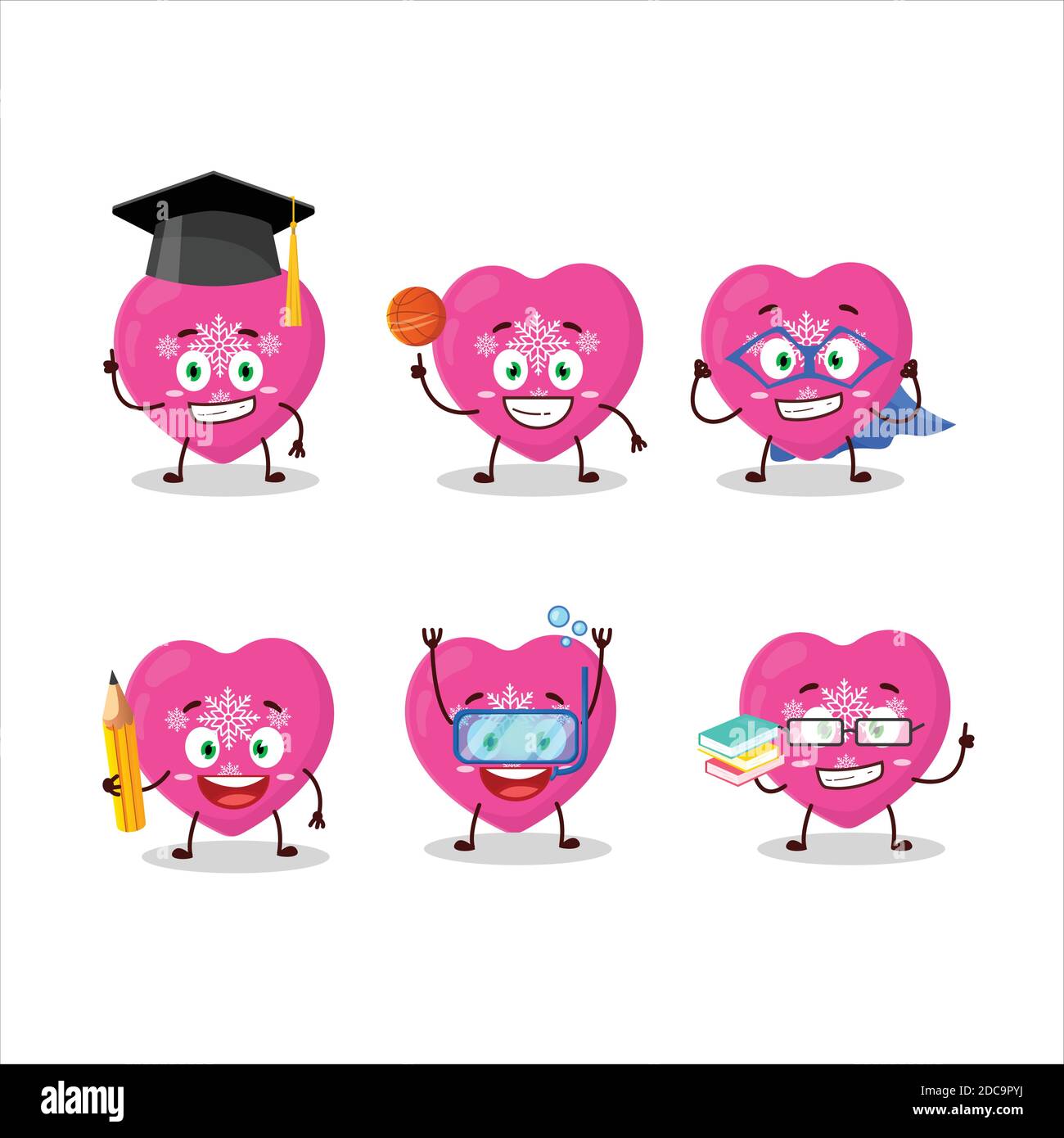 School student of love pink christmas cartoon character with various ...