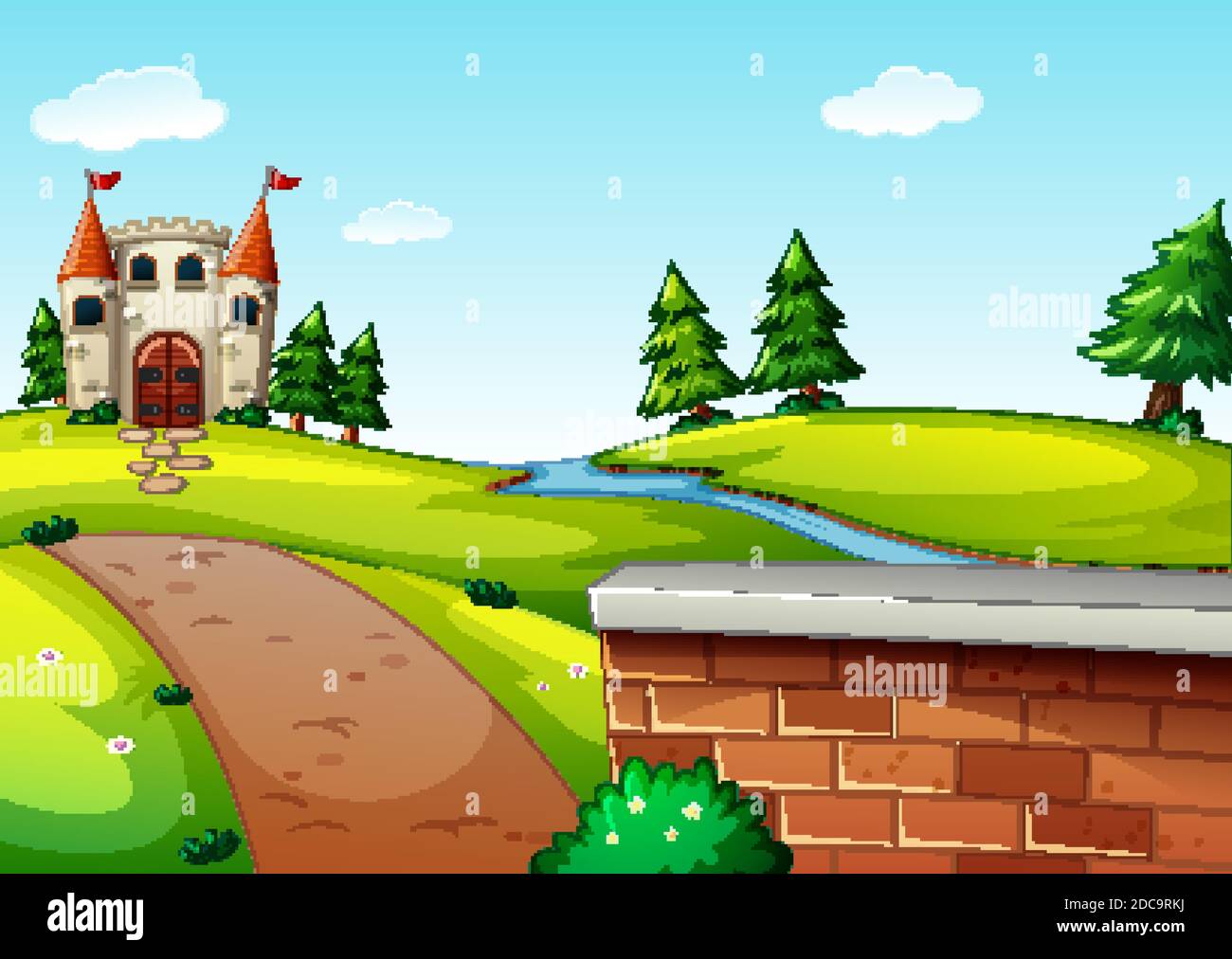 Long way to castle scene cartoon style illustration Stock Vector Image ...
