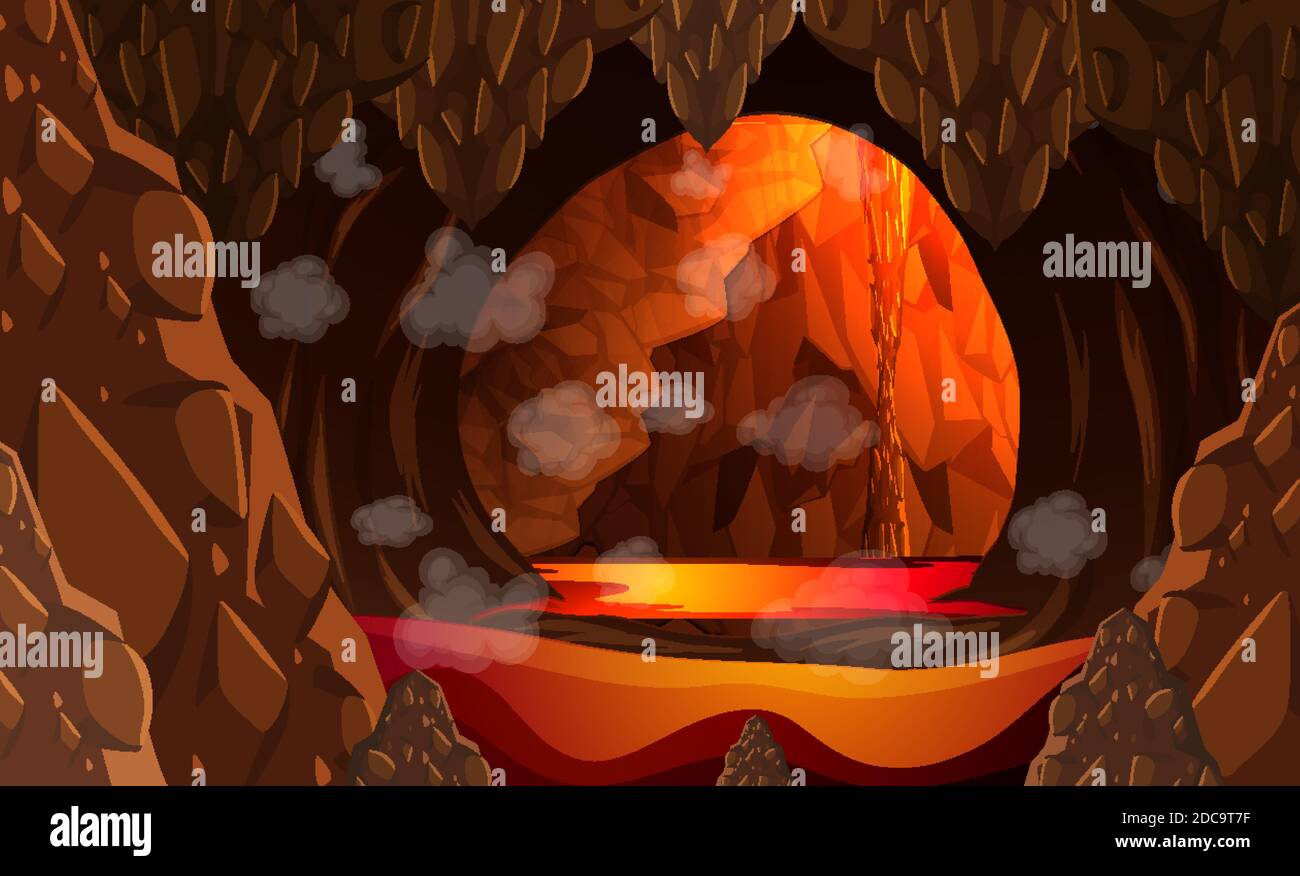 Infernal dark cave with lava scene illustration Stock Vector Image ...