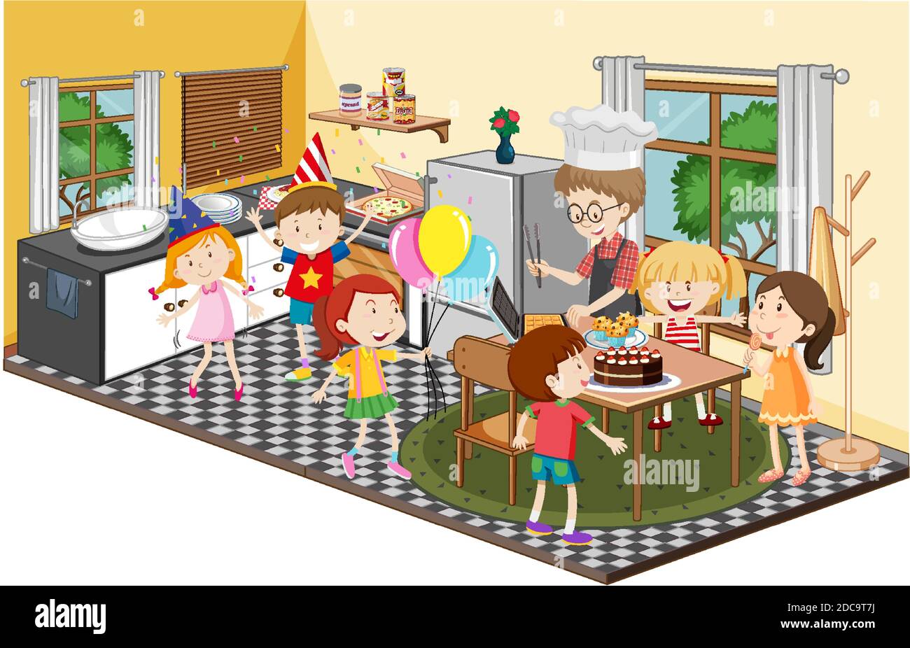 Children in the kitchen with party theme illustration Stock Vector ...