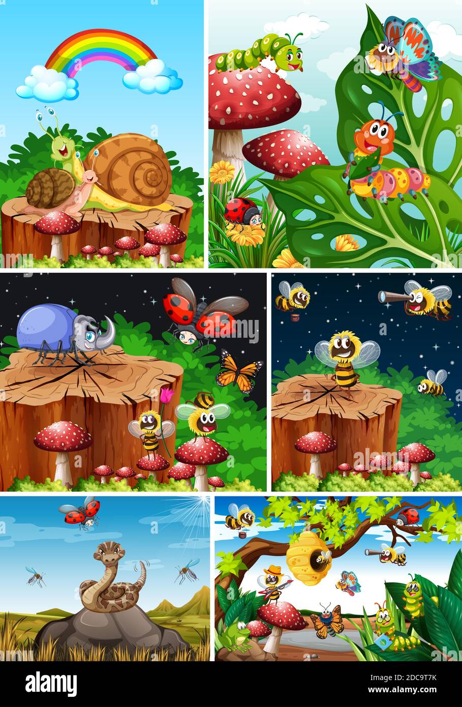Set of different insects living in the garden background illustration ...