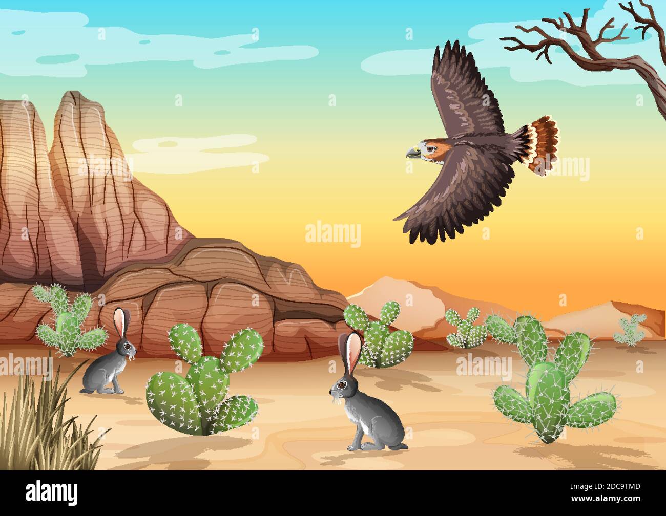 Desert with rock mountains desert animals landscape at day scene ...