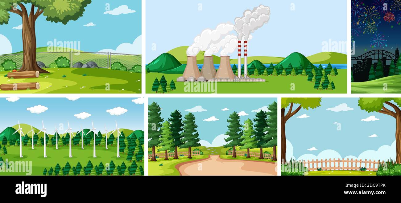 Six nature scenes with different locations illustration Stock Vector ...