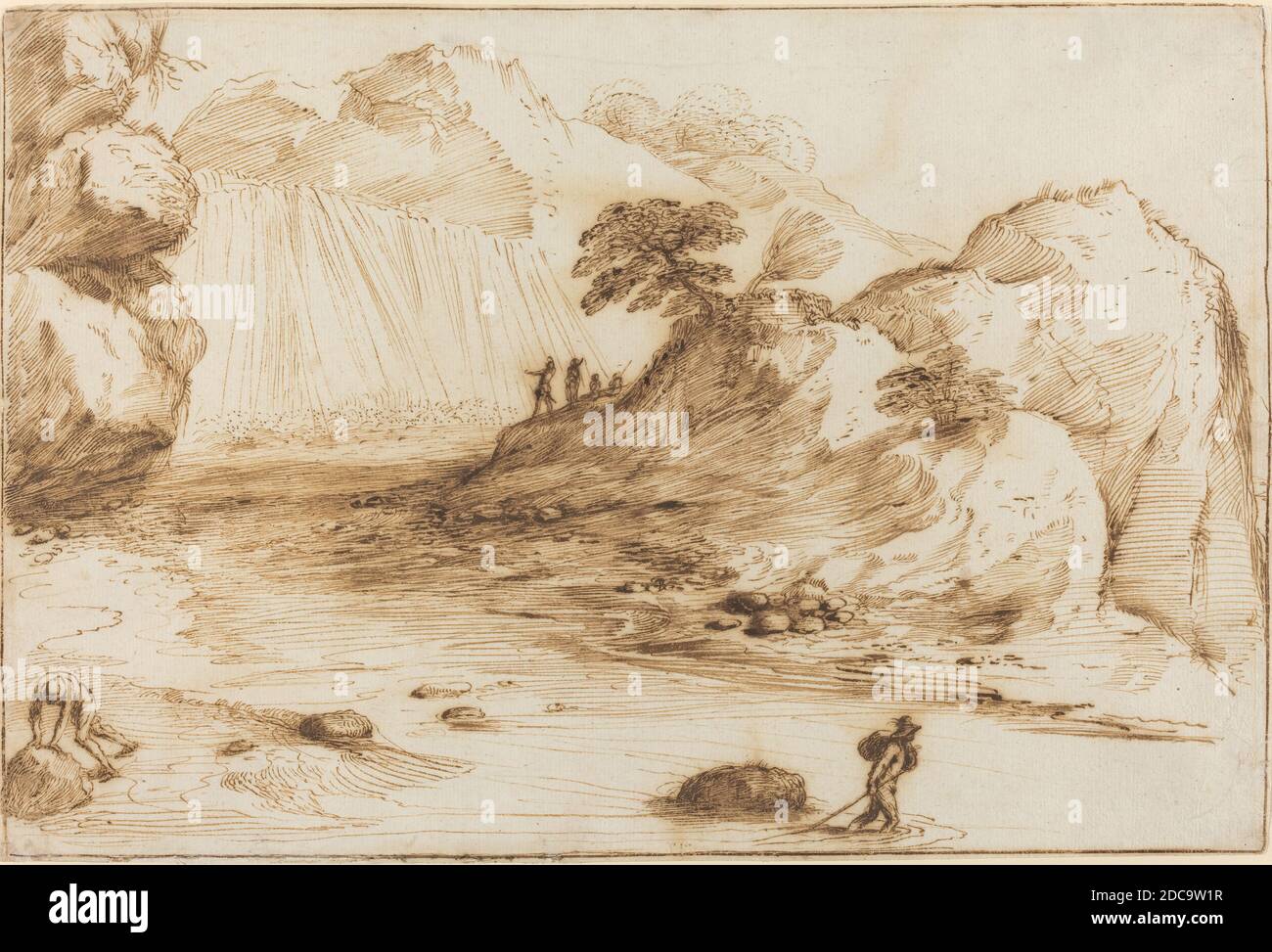 Guercino, (artist), Bolognese, 1591 - 1666, Landscape with a Waterfall ...