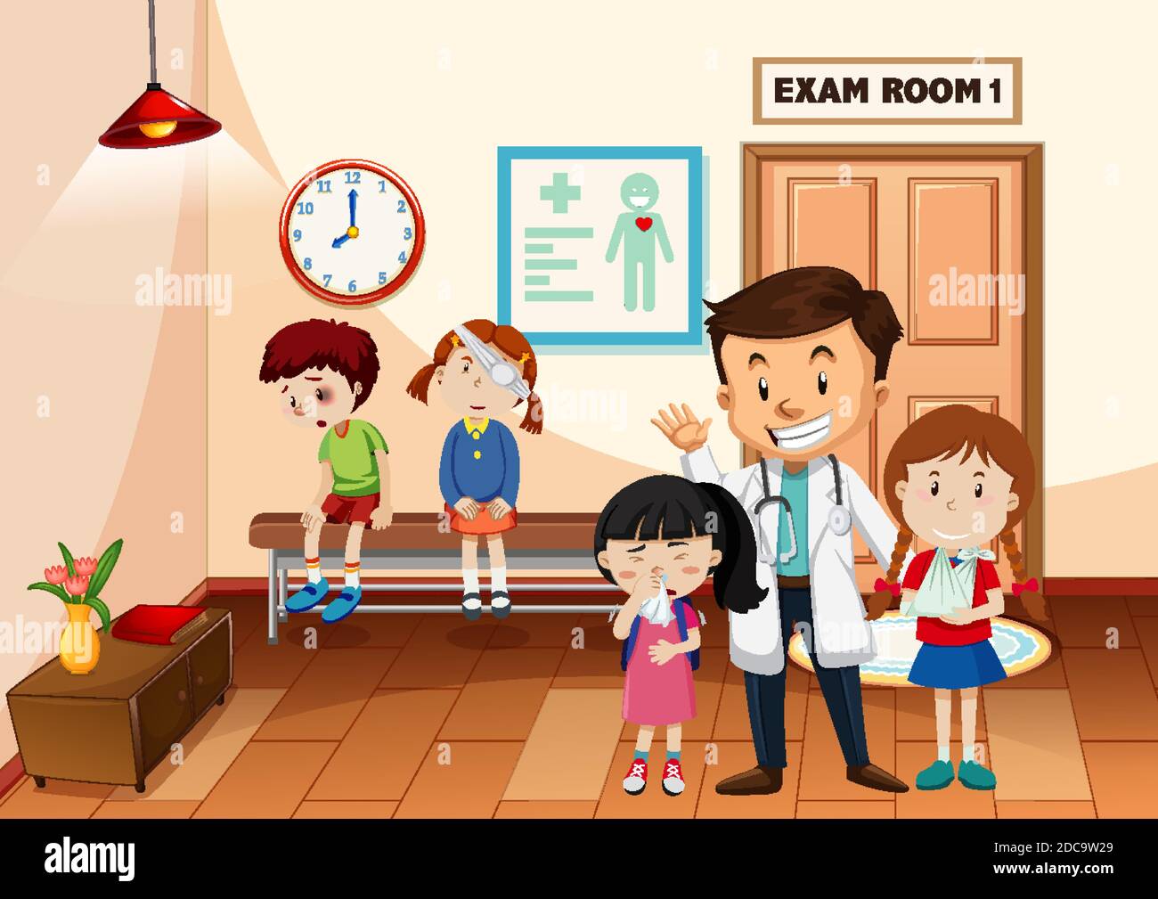 Kid in the hospital with a doctor scene illustration Stock Vector Image ...