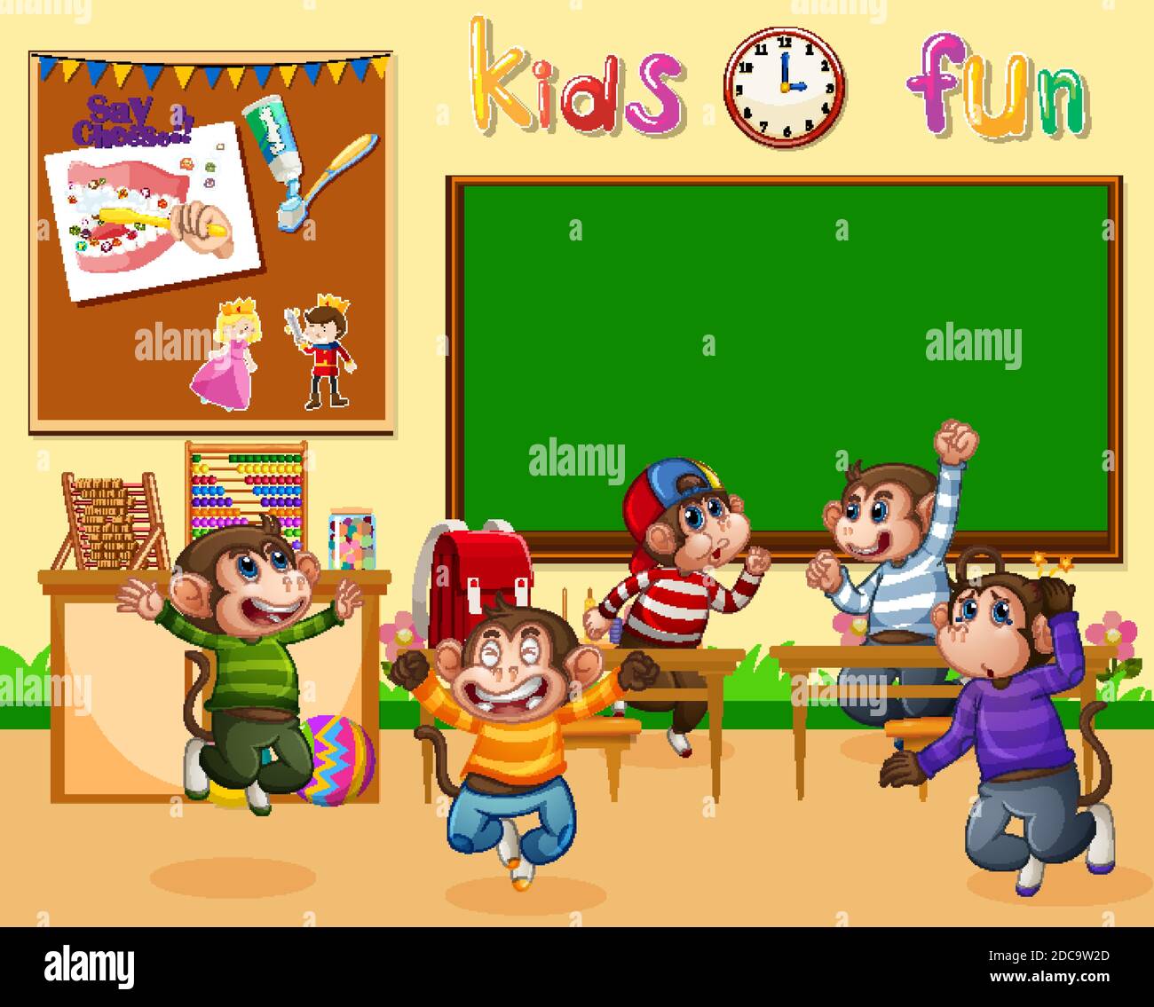 Five little monkeys jumping in the classroom illustration Stock Vector ...