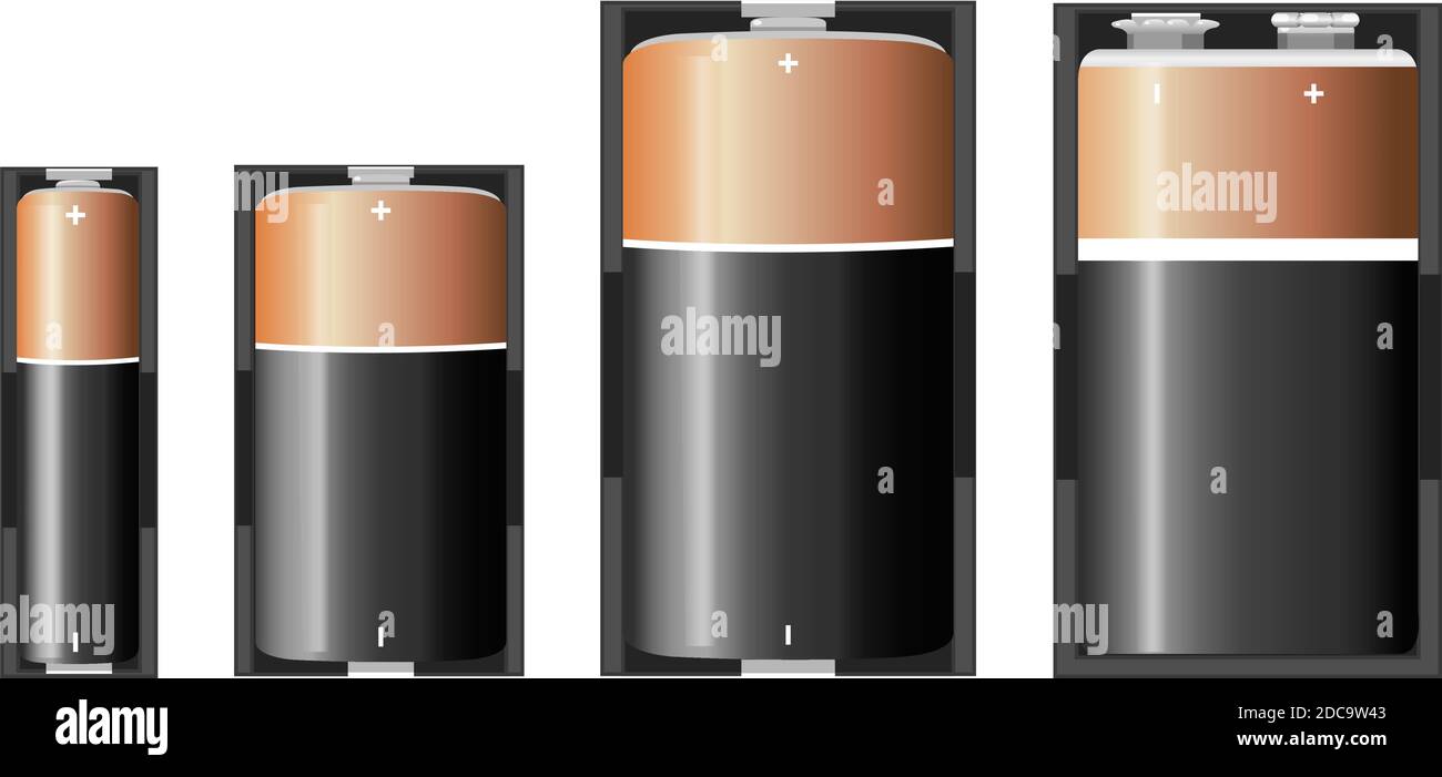 Types of alkaline battery isolated on white background illustration ...