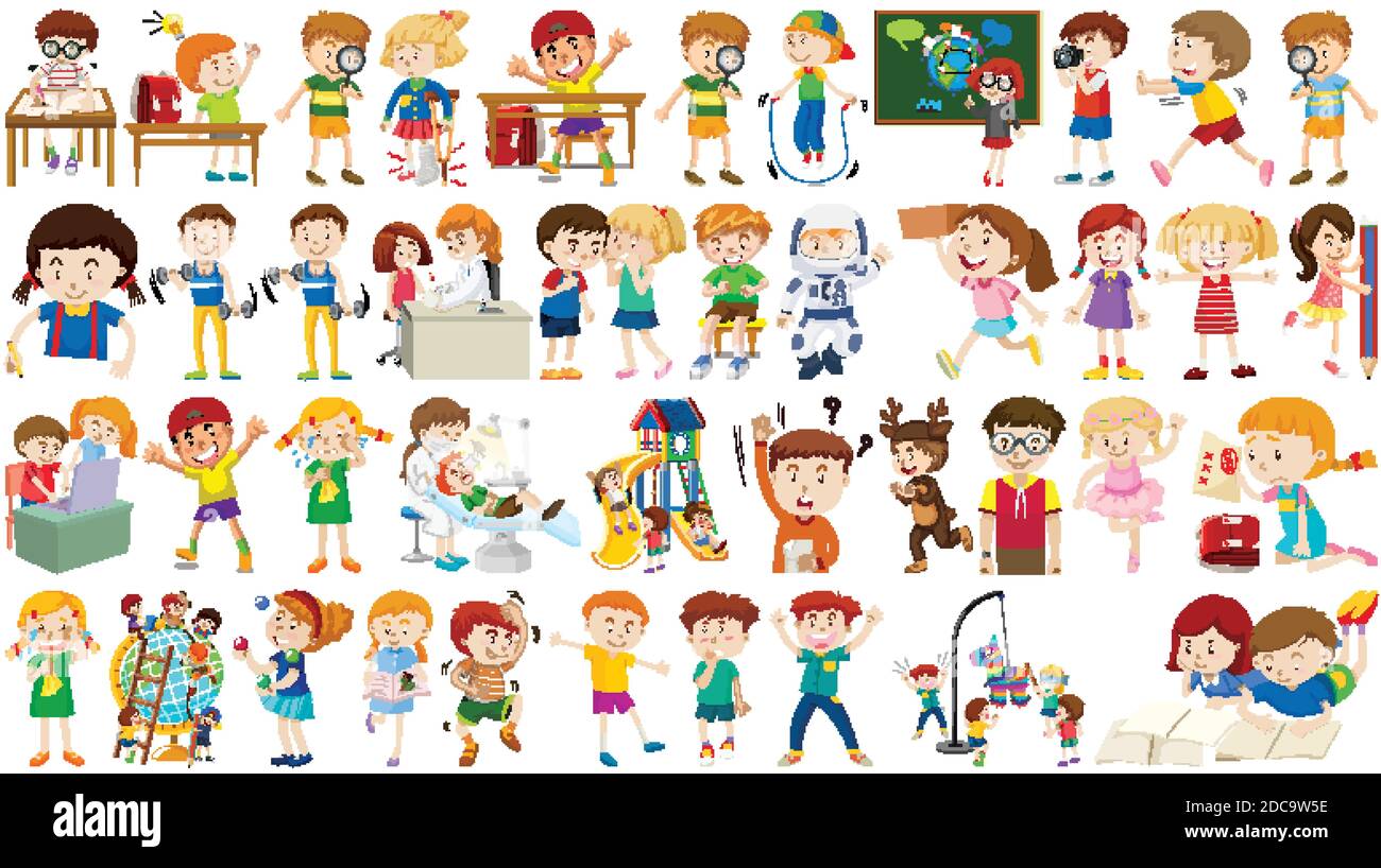 Set of cute kids cartoon character illustration Stock Vector Image ...