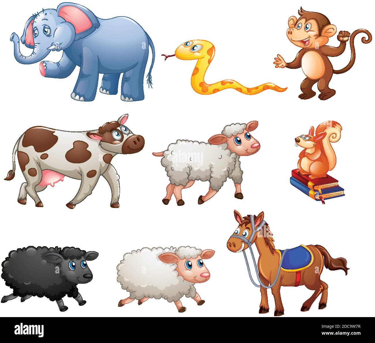 Set of different animals isolated on white background illustration ...