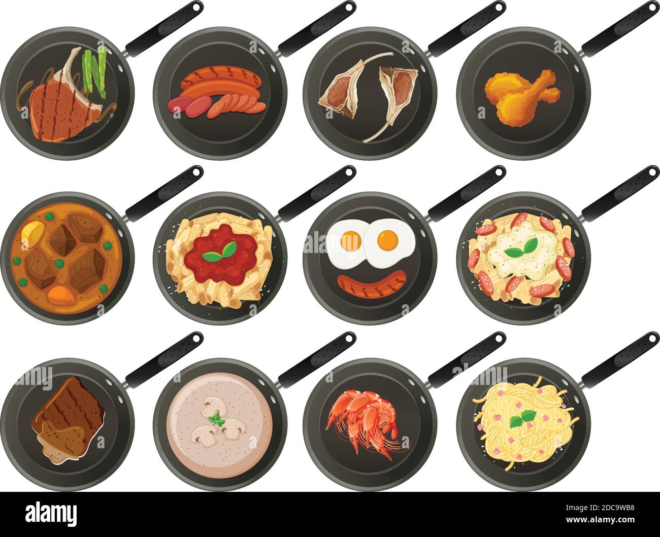 Aerial view of food on pan illustration Stock Vector Image & Art - Alamy