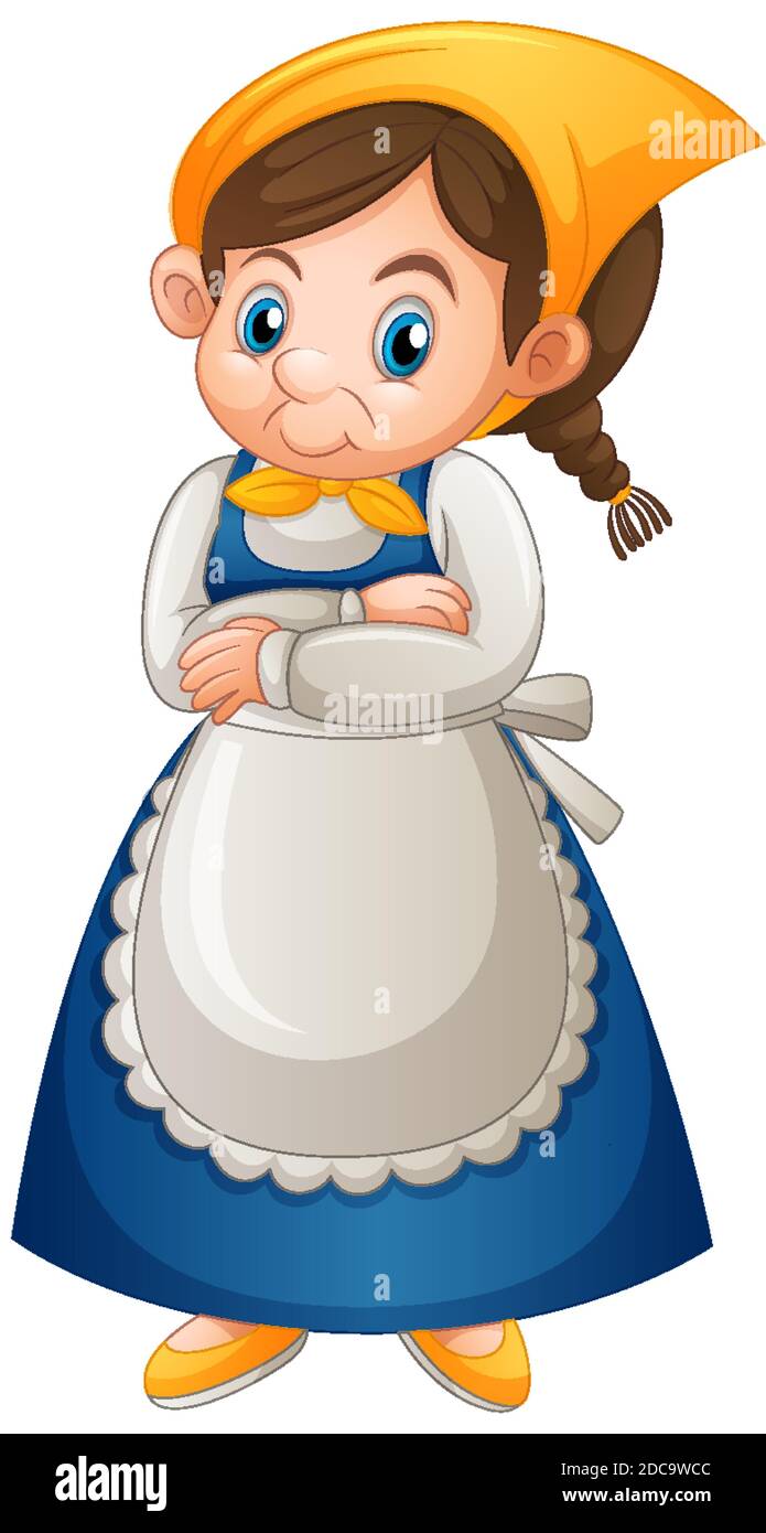 A young girl in maid uniform on white background illustration Stock ...