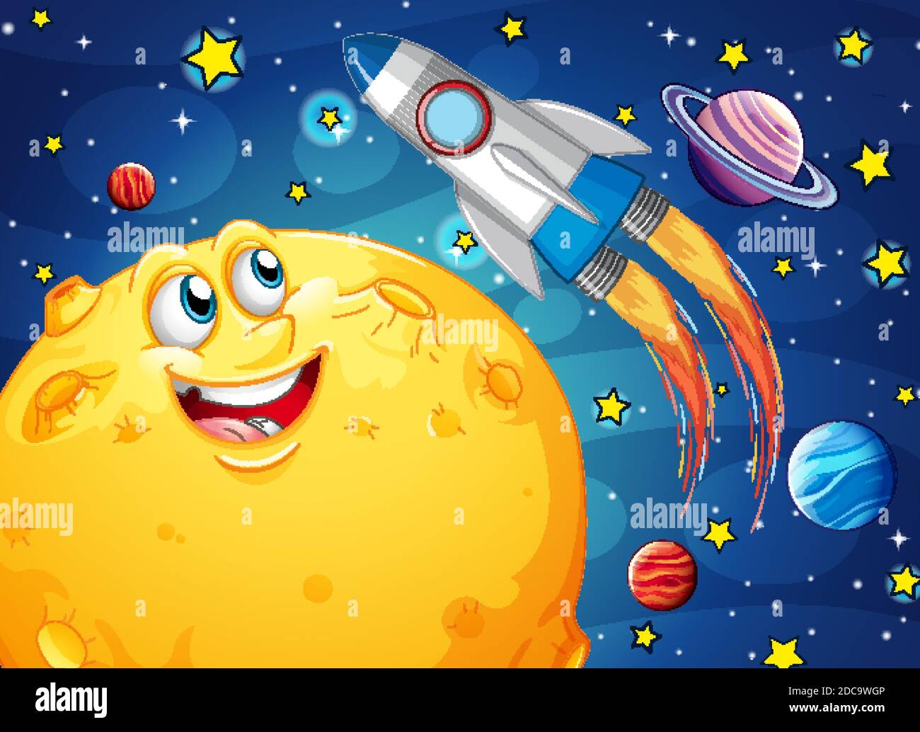 Moon with happy face on space galaxy theme background illustration ...