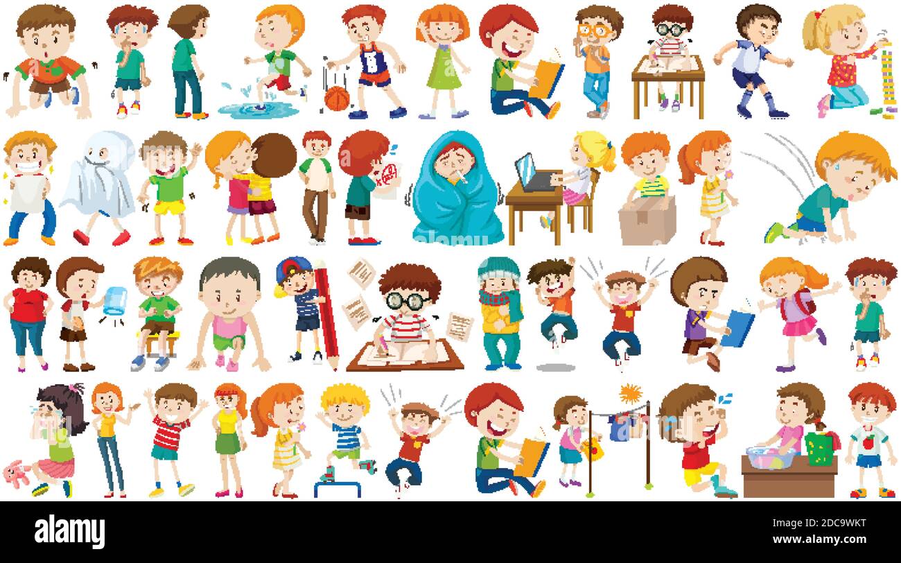 Set of cute kids cartoon character illustration Stock Vector Image ...