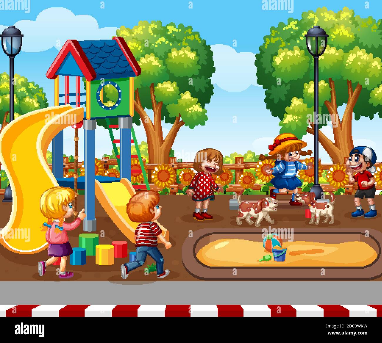 Children playing in the playground scene illustration Stock Vector ...