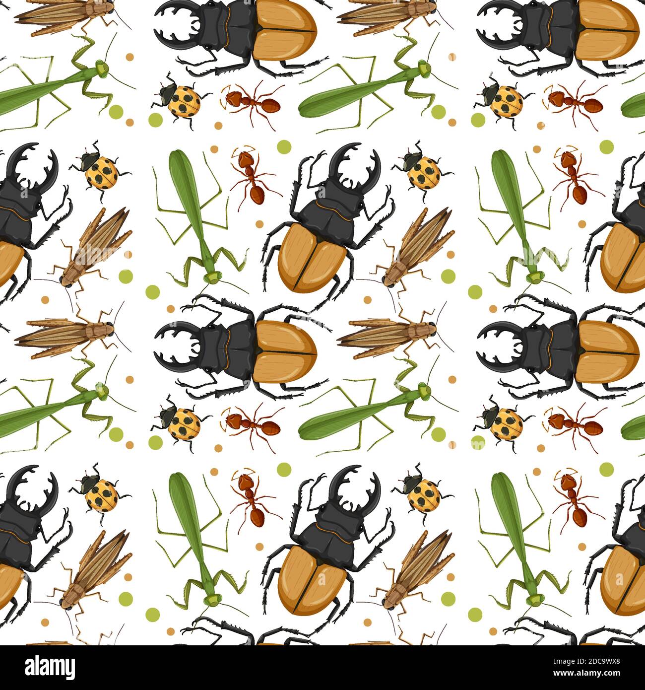 Different insects seamless pattern white background illustration Stock ...