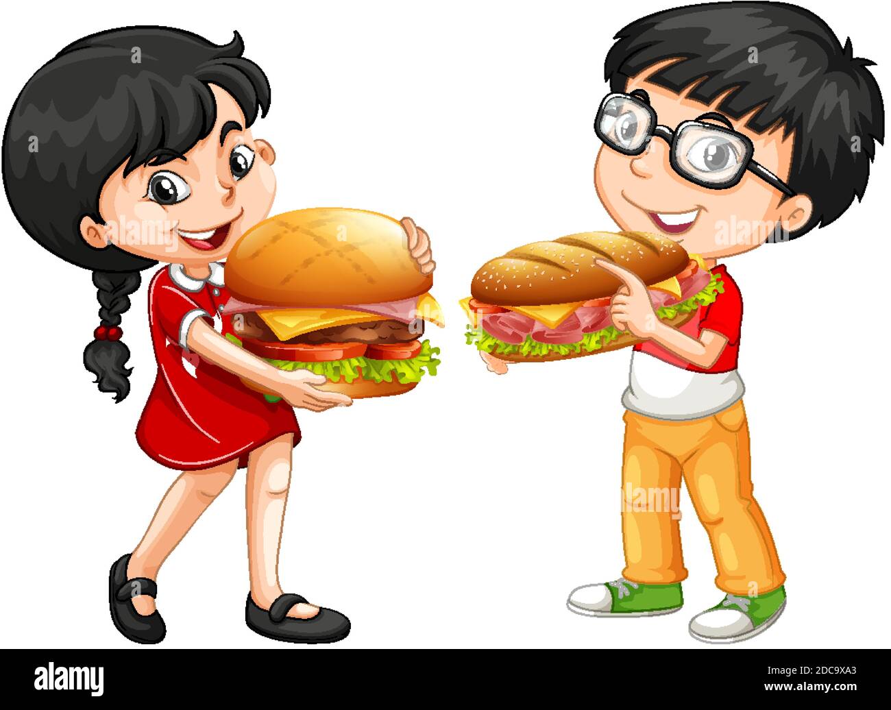 Cute children holding sandwich illustration Stock Vector Image & Art ...