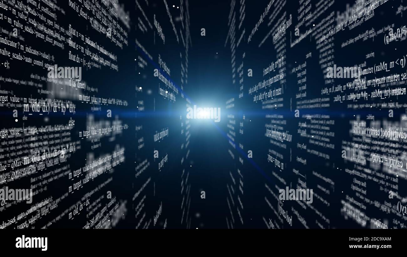 Abstract digital program code in blocks on a black background Stock ...