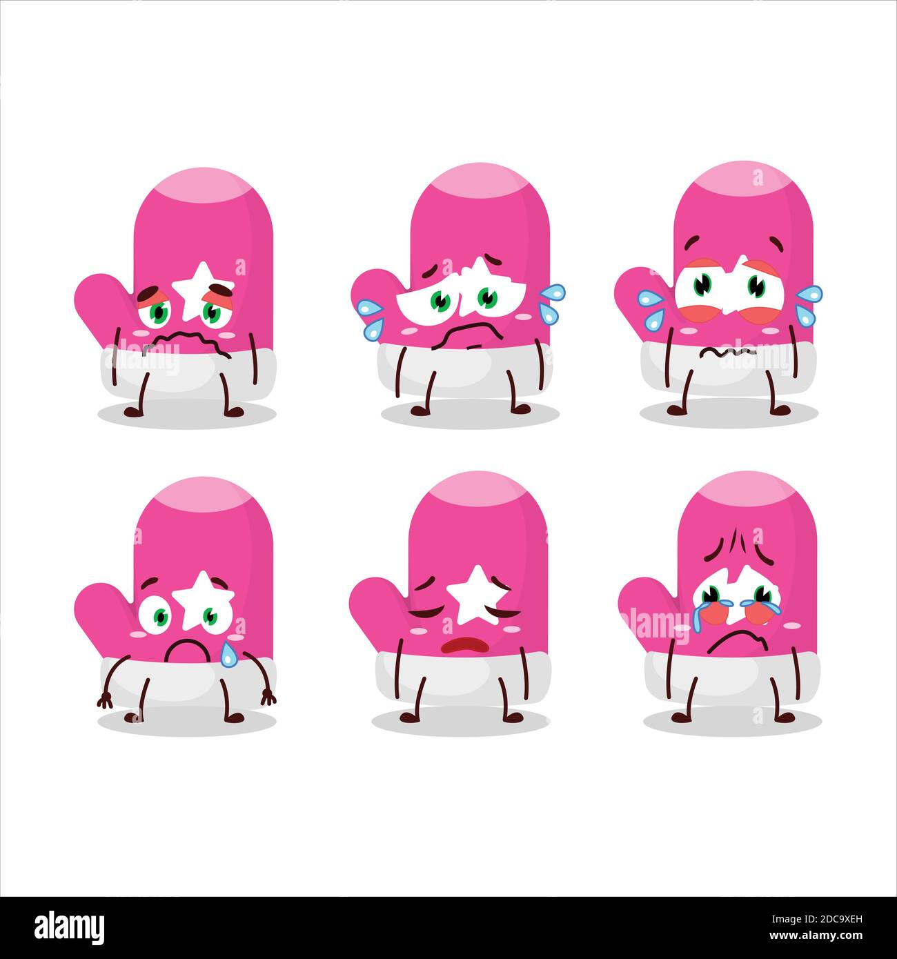 New pink gloves cartoon character with sad expression. Vector ...