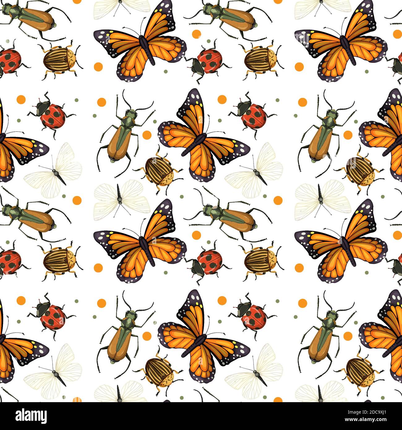 Different insects seamless pattern white background illustration Stock ...