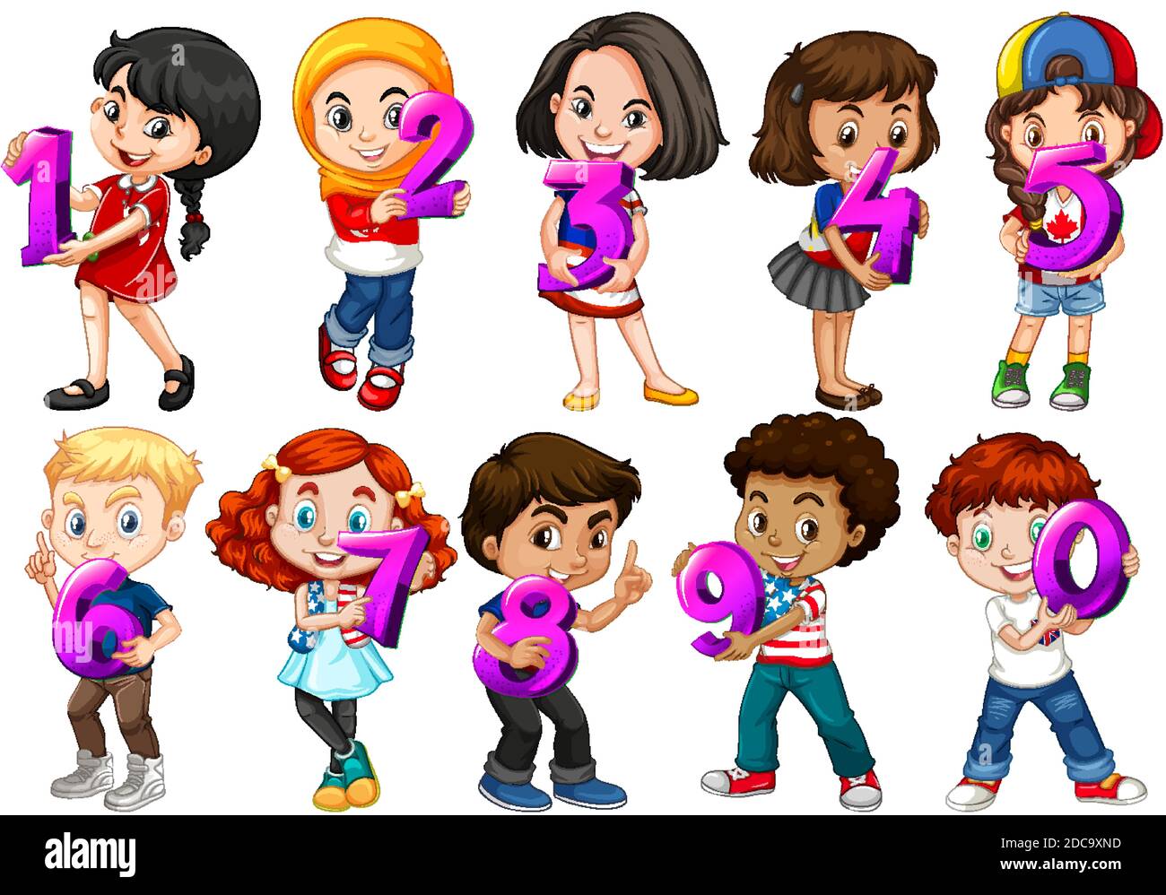Set of different children holding math number illustration Stock Vector ...